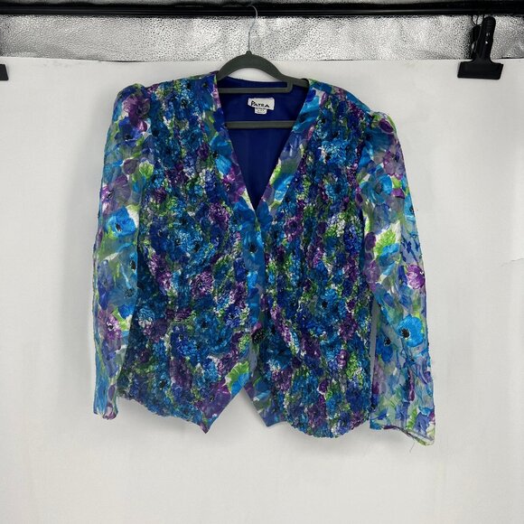 Patra | Jackets & Coats | Vintage Patra Blue Floral Blazer Textured ...